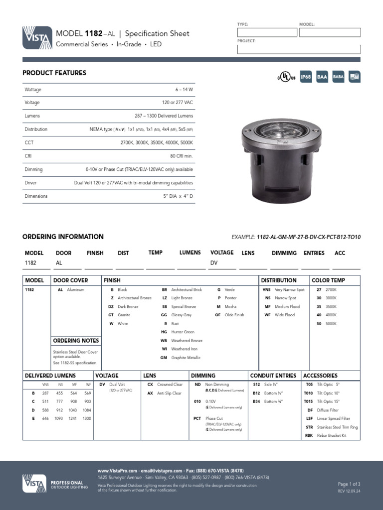 LED In-Grade Fixture Spec Sheet | PDF | Optics | Light