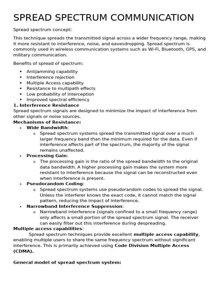 Spread Spectrum Communication | PDF | Channel Access Method | Modulation