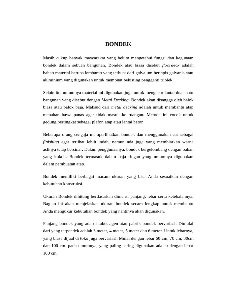 Panduan Lengkap Penggunaan Bondek | PDF