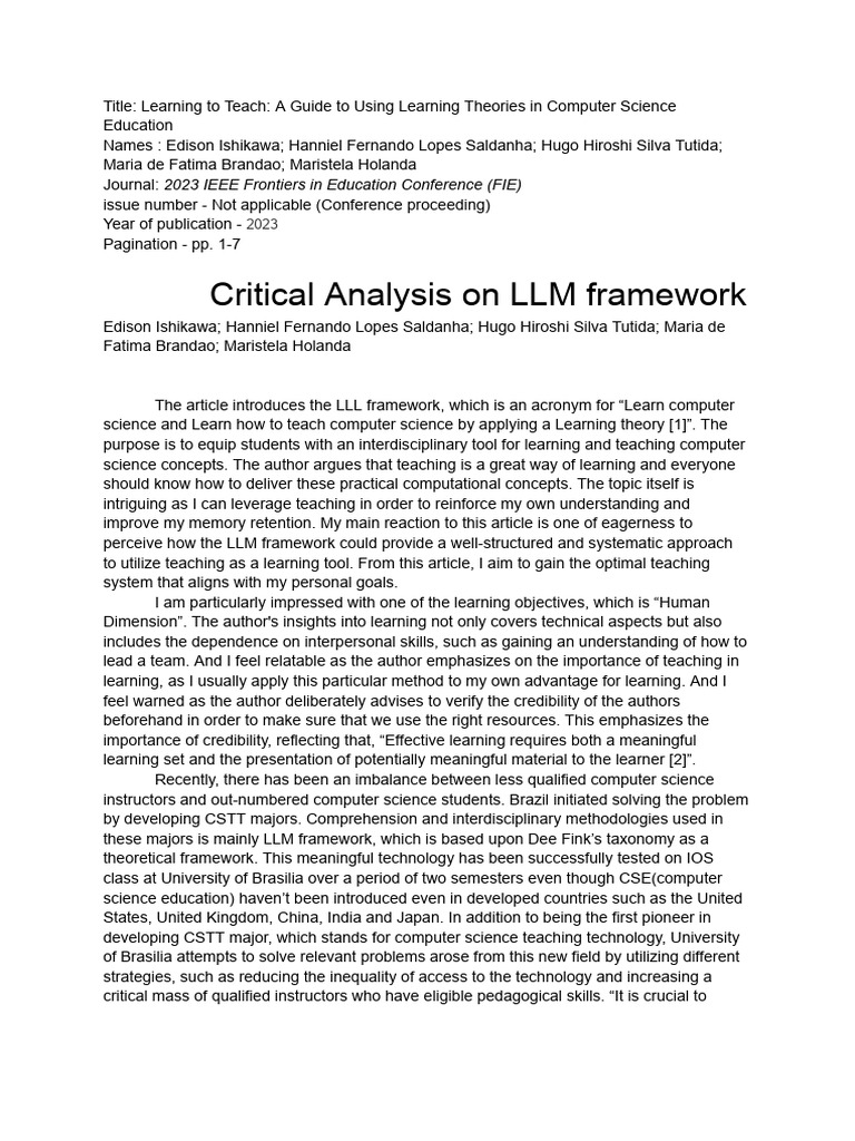 CS100W Critical Analysis | PDF | Methodology | Analogy
