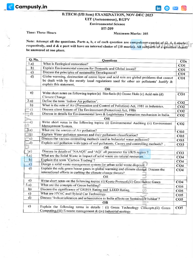 Environmental Science Back-Campusly PYQs | PDF