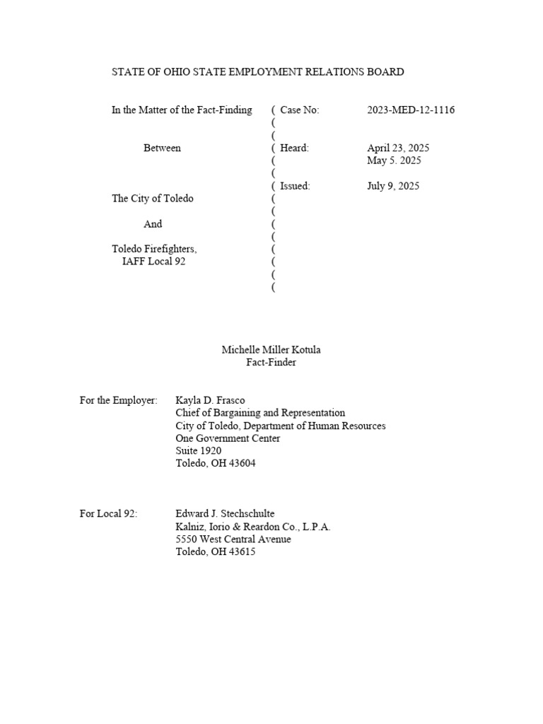 City of Toledo & Toledo FF IAFF Local 92 | PDF | Employee Retention ...