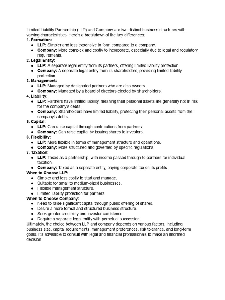 Difference Between Limited Liability Partnership A... | PDF