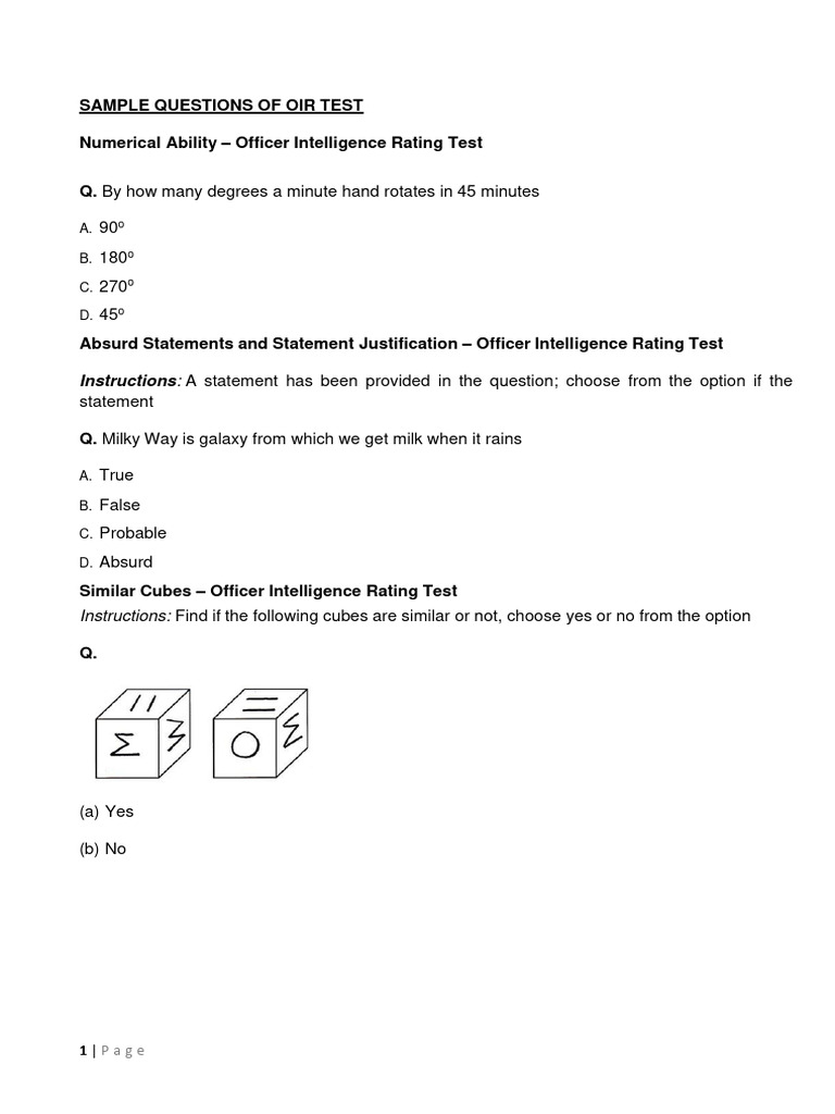 OIR Test Sample Questions and Answers | PDF