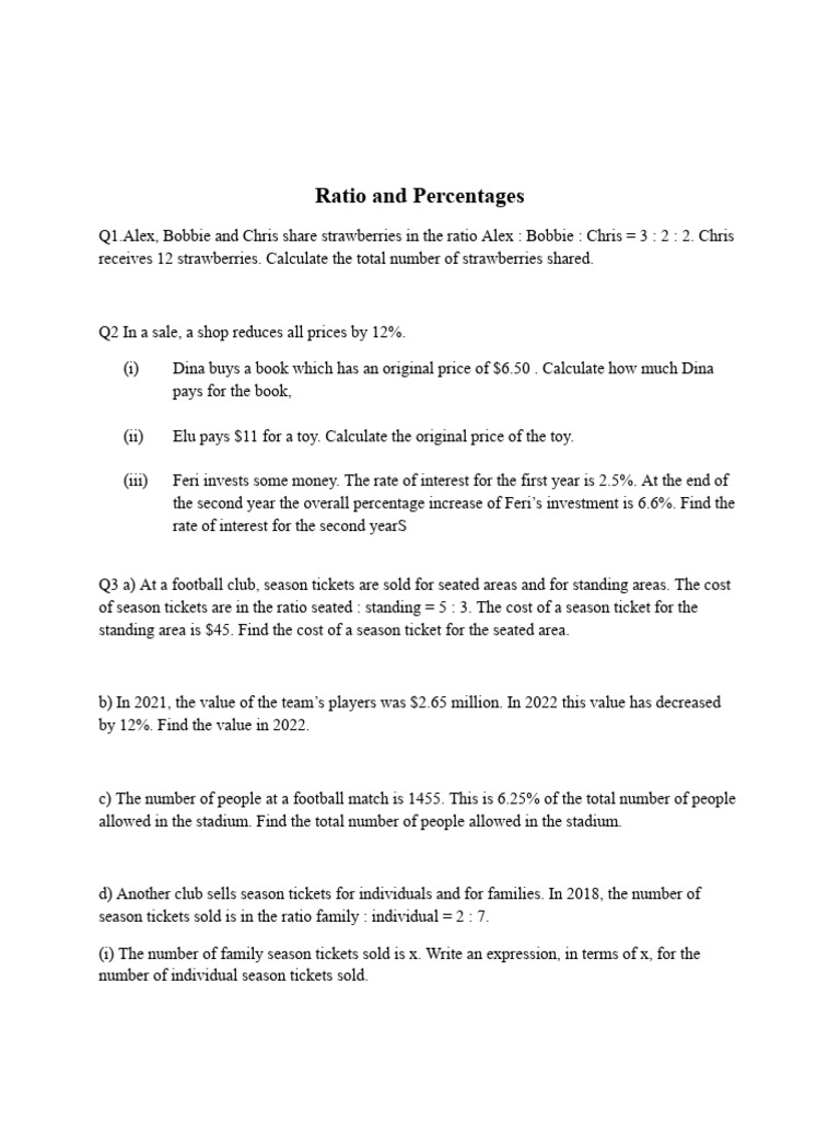 Understanding Ratios and Percentages | PDF