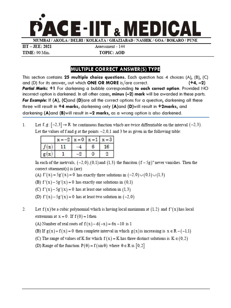 JEE Model Papers: Multiple Choice Questions | PDF | Numbers | Function ...