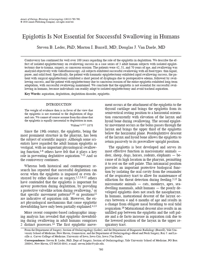 Epiglottis Is Not Essential Fo | PDF | Respiratory System | Human Head ...