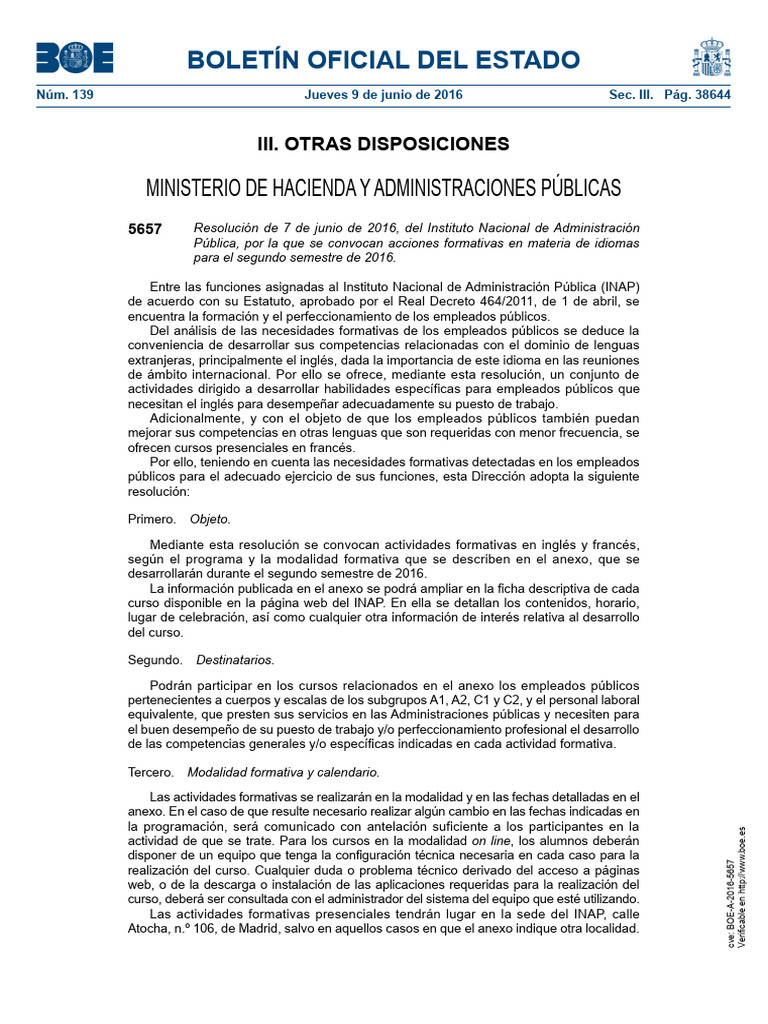 Acciones Formativas en Materia de Idiomas | PDF