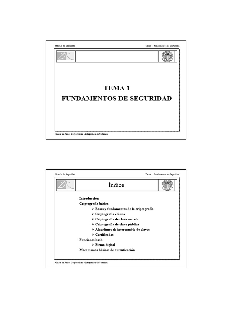 Tema 1 Fundamentos de Seguridad - JM | PDF | Clave (criptografía) | Criptografía