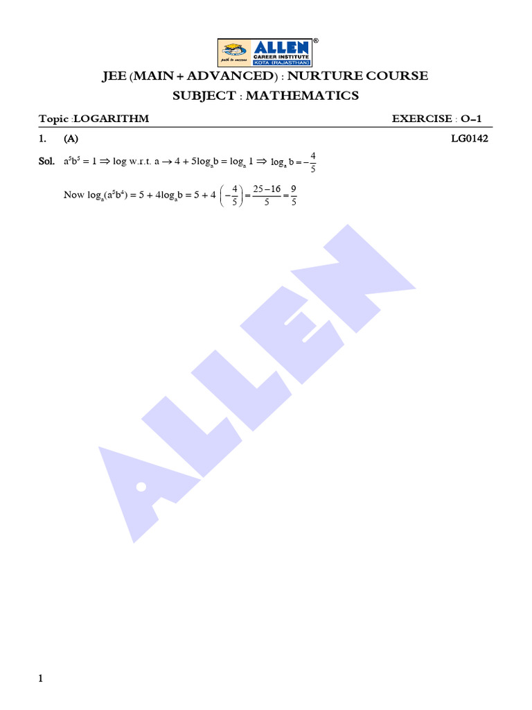 Mathematics - Logarithm - Logarithm - Ex-O1-Solution | PDF | Complex Analysis | Numbers