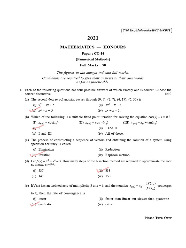 Numerical Methods Exam Paper 2021 | PDF | System Of Linear Equations ...