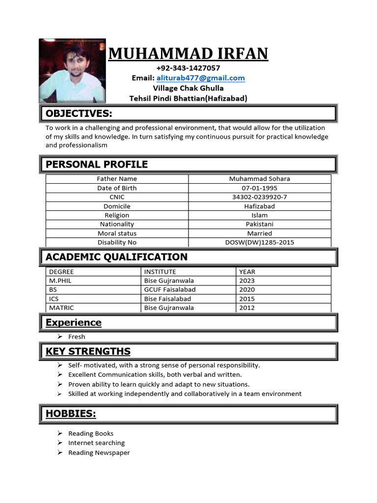 MUHAMMAD IRFAN CV | PDF