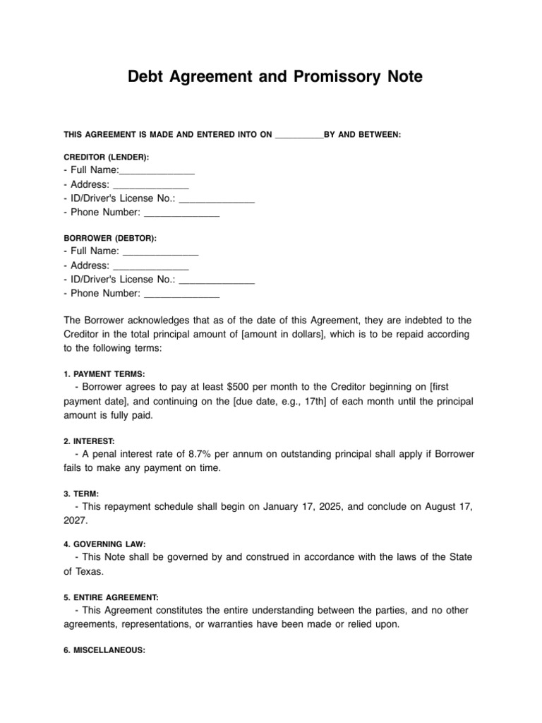 Debt Agreement and Promissory Note Huong Pham | PDF