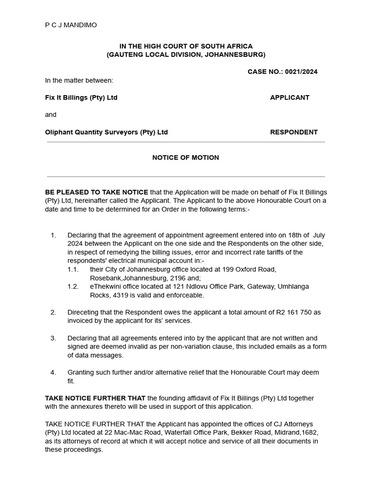 ACP Moot - Notice of Motion (Draft) | PDF | Common Law | Justice