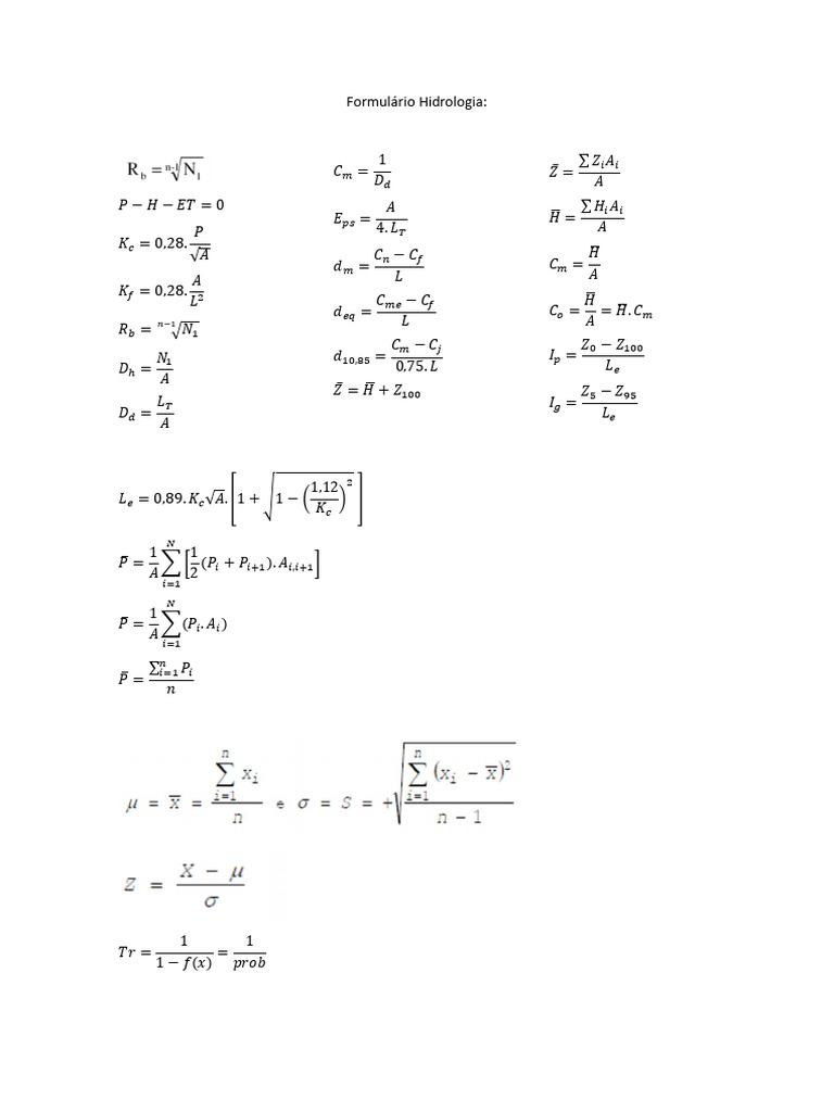 Formulário Hidrologia 1pp | PDF