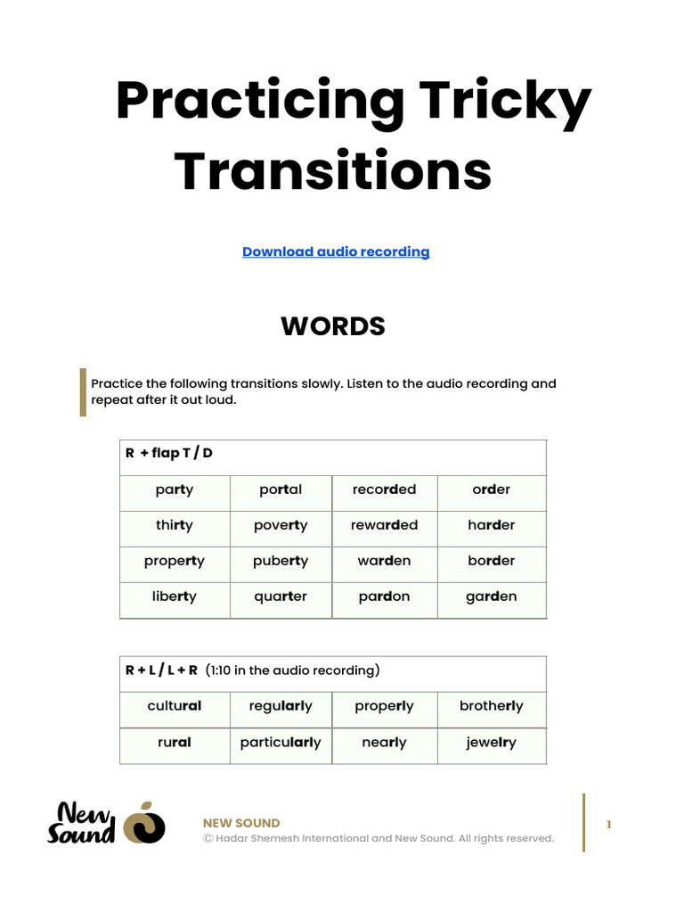 NS - Practicing Tricky Transitions - Practice Sheet | PDF