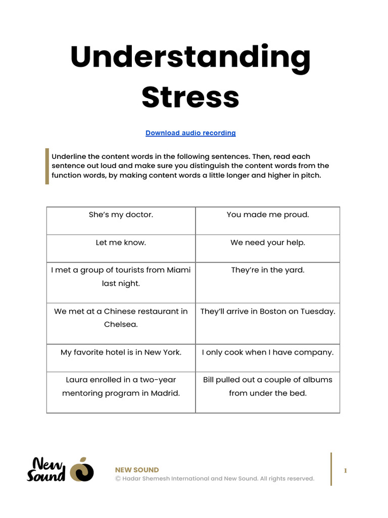 NS - Understanding Stress - Practice Sheet | PDF | Linguistics