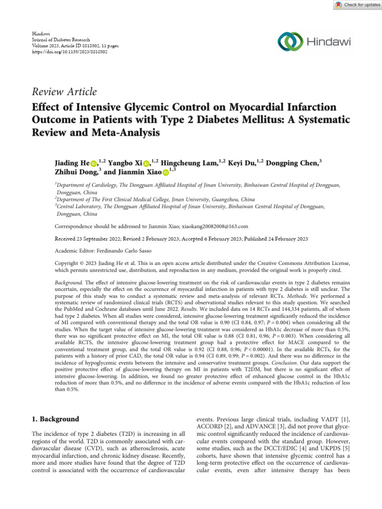 Effect of Intensive Glycemic Control On Myocardial | PDF | Randomized ...