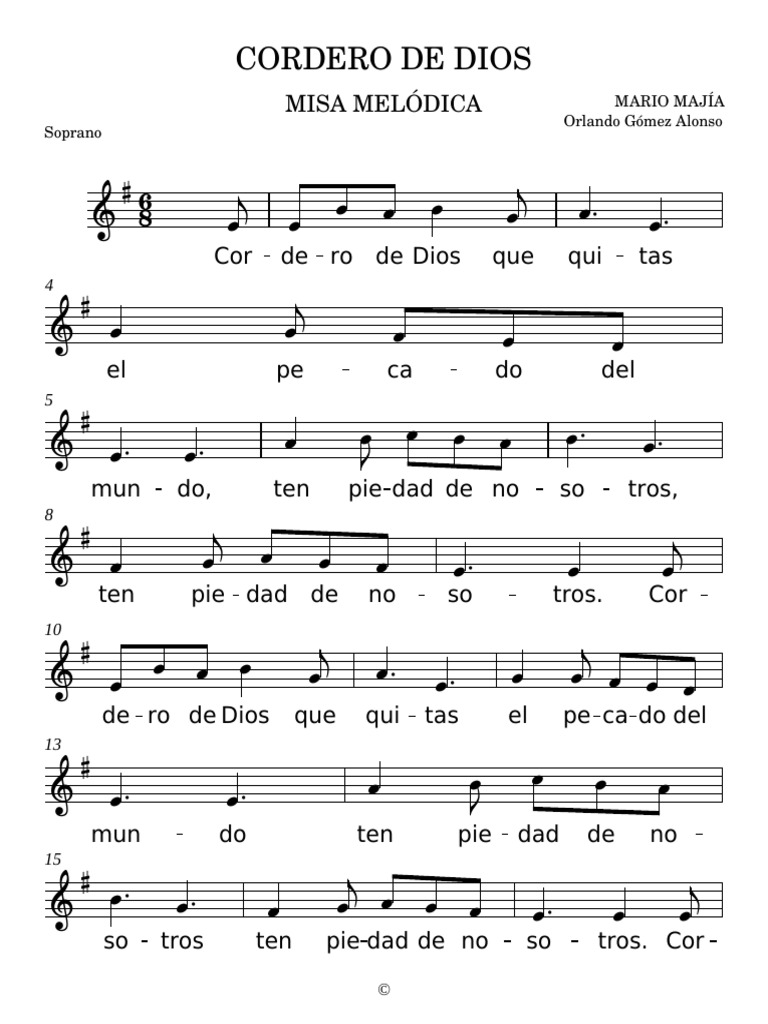 Cordero de Dios Autor Desconocido Cordero de Dios - Soprano | PDF