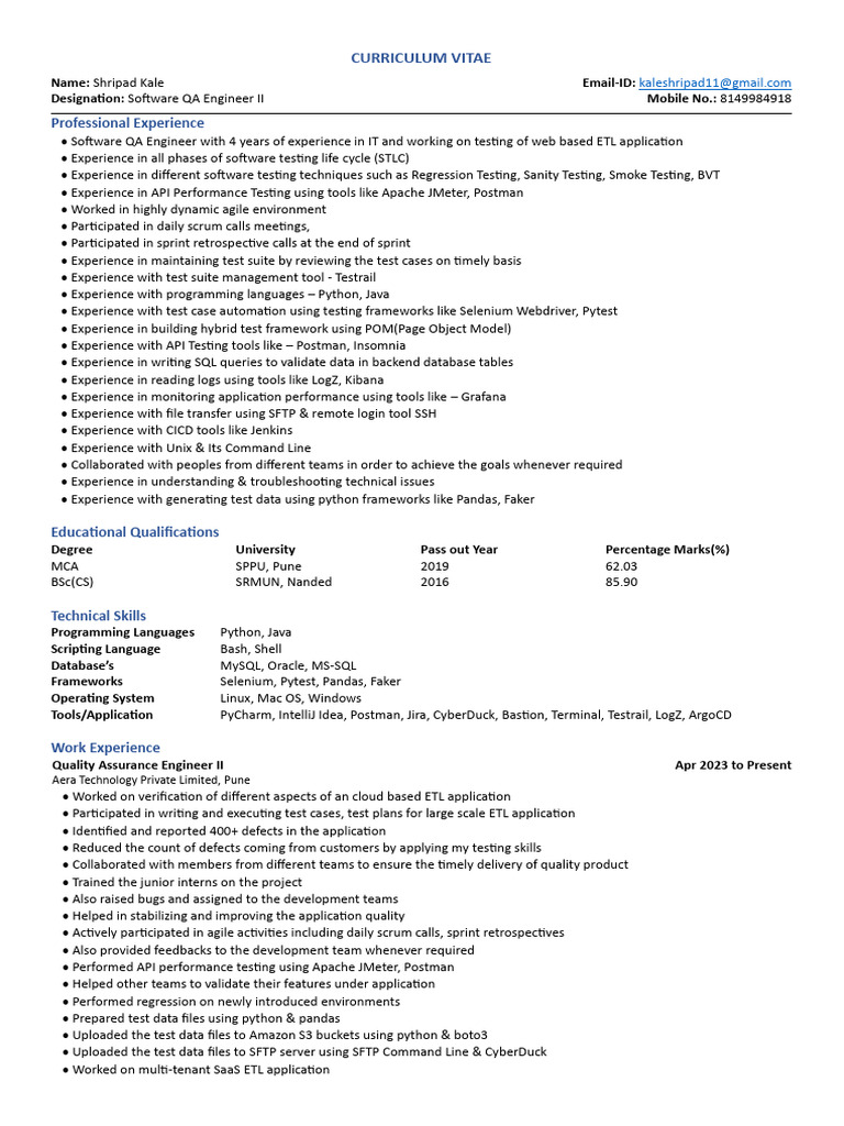 Curriculum Vitae 1751085575 | PDF | Software Testing | Selenium (Software)