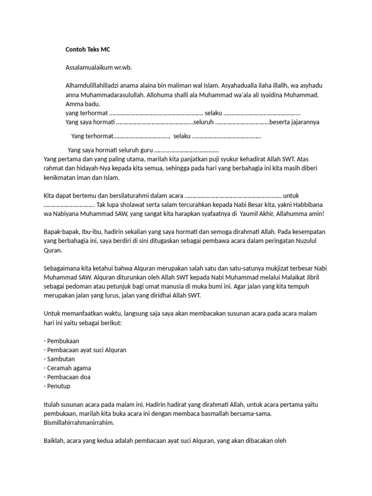 Contoh Teks MC Acara Islami | PDF