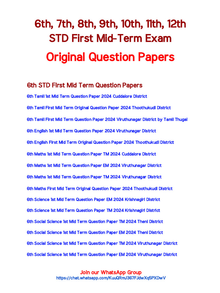 Tamil Nadu First Mid Term Papers 2024 | PDF | Tamil Nadu | Science