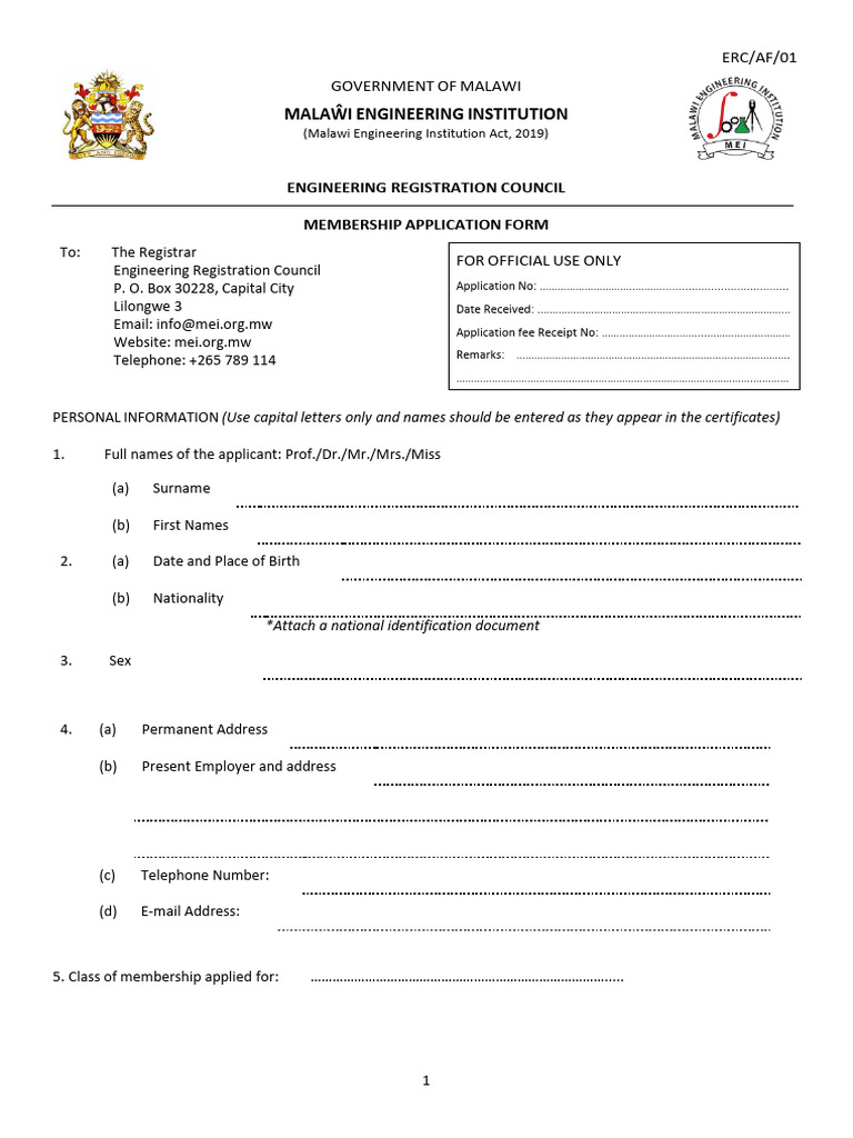 MEI Engineering Registration Application | PDF
