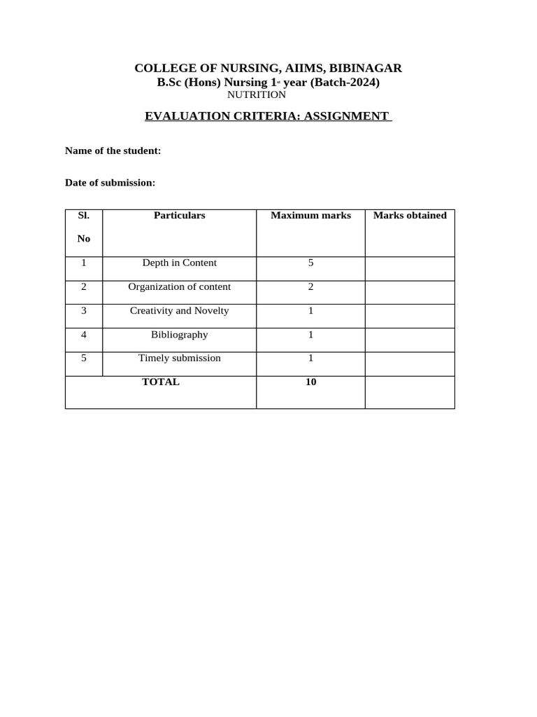 Nutrition Assignment | PDF