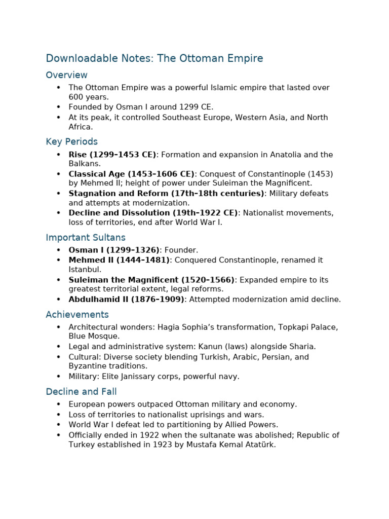 Ottoman Empire Notes | PDF