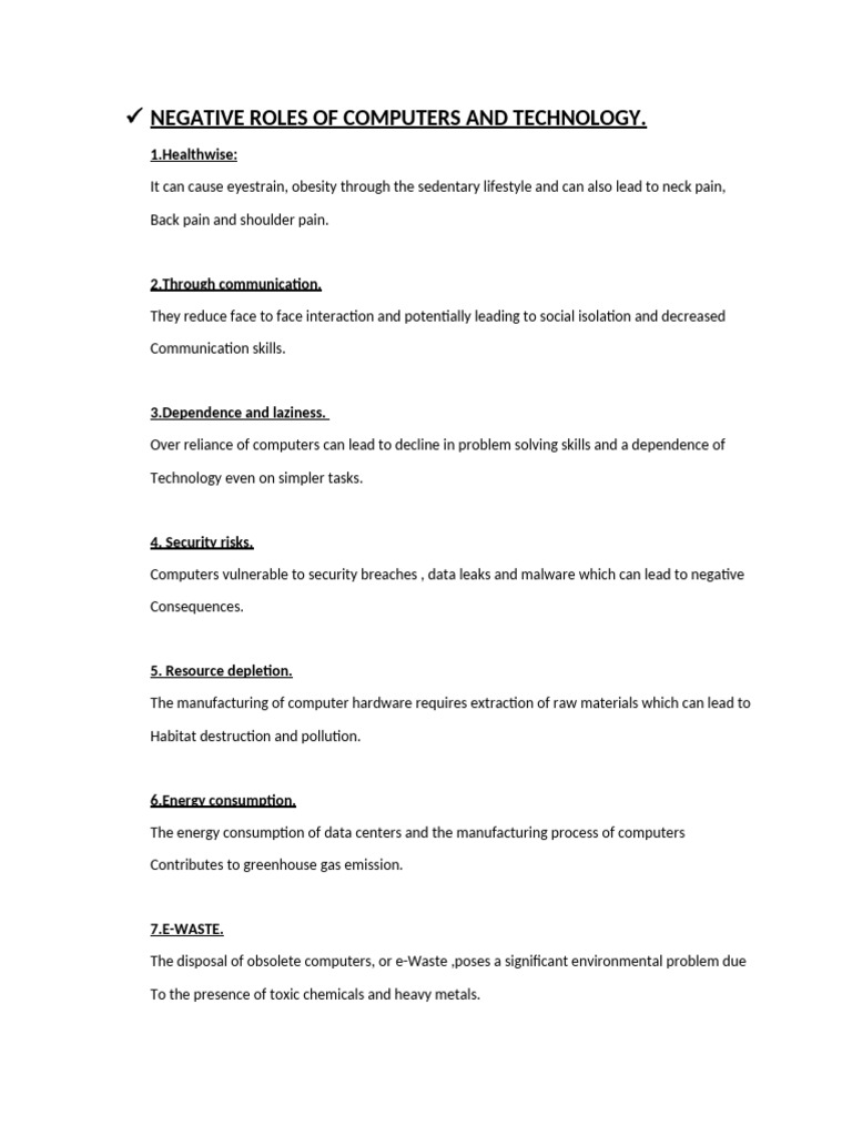 Negative Roles of Computers and Technology | PDF