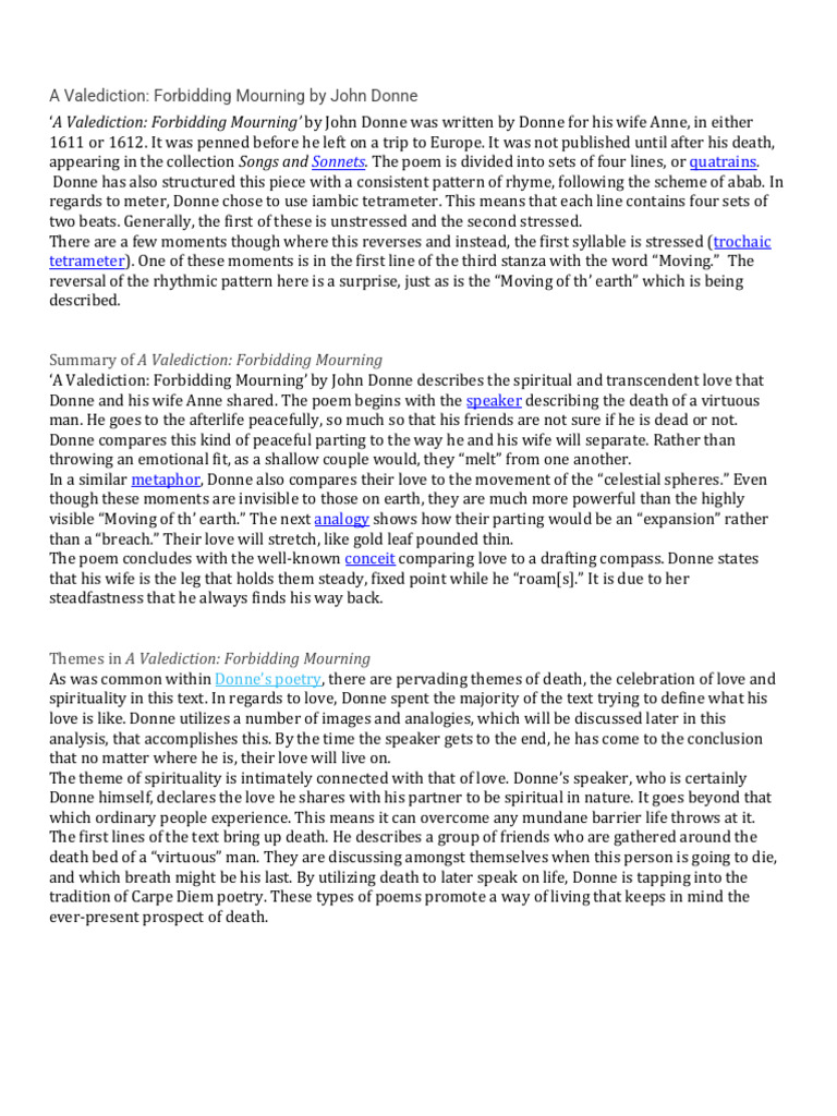 A Valediction Explaination | PDF | Poetics | Poetry