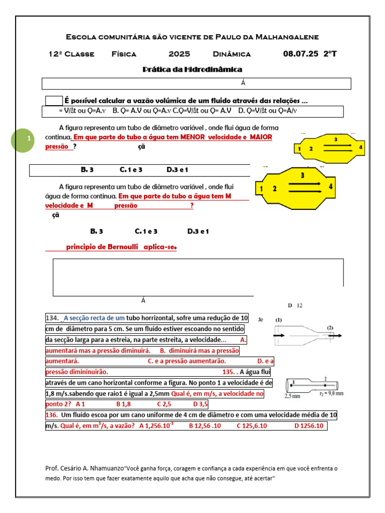 Pratica Hidrodinâmica 2025 SVP Versao Final 1 | PDF | Pressão | Descarga (hidrologia)