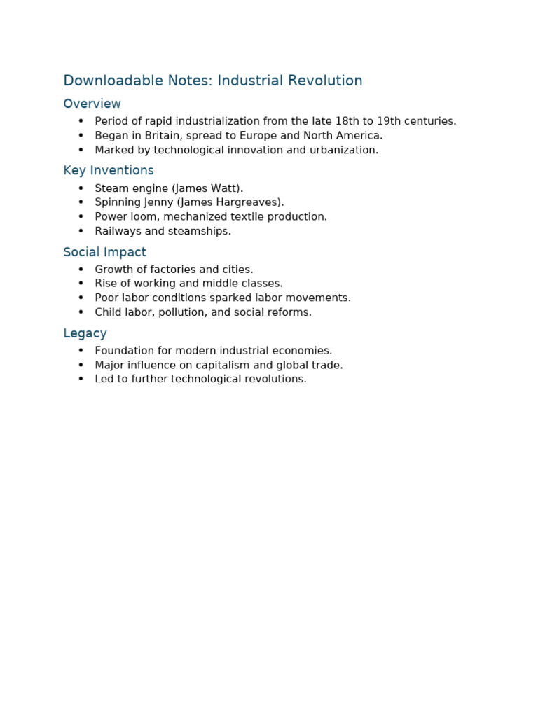 Industrial Revolution Notes | PDF