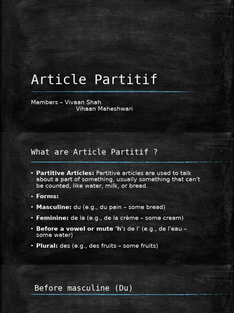 Article Partitif | PDF | Plural | Grammatical Number