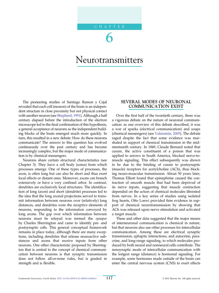 Chapter 6 - Neurotransmitters - 2013 - Fundamental Neuroscience | PDF | Neurotransmitter ...