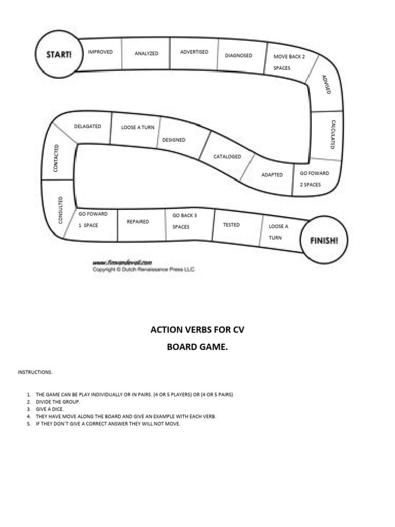 Action Verbs Board Game | PDF