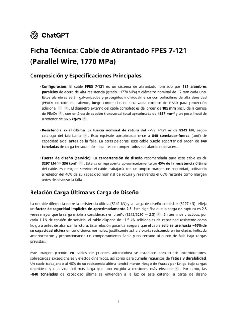Ficha Técnica - Cable de Atirantado FPES 7-121 (Parallel Wire, 1770 MPa ...