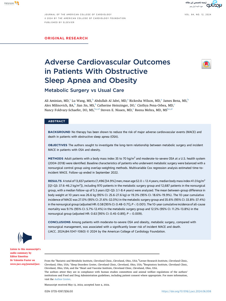 Adverse Cardiovascular Outcomes in Patients With Obstructive Sleep ...