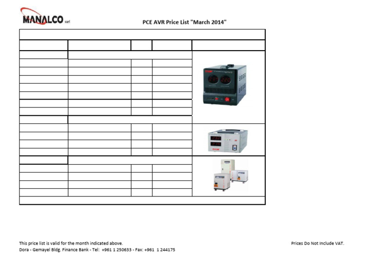 Automatic Voltage Regulators (AVR) 500 VA 1000 Kva: PCE AVR Price List ...