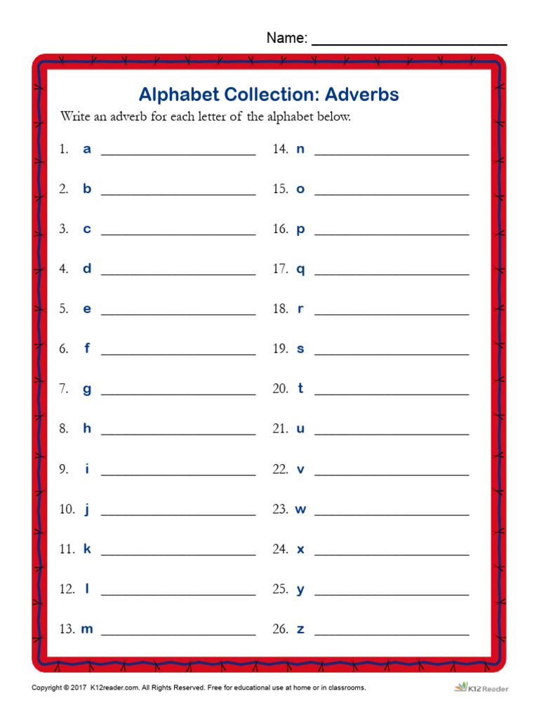 Alphabet Collections Adverbs | PDF