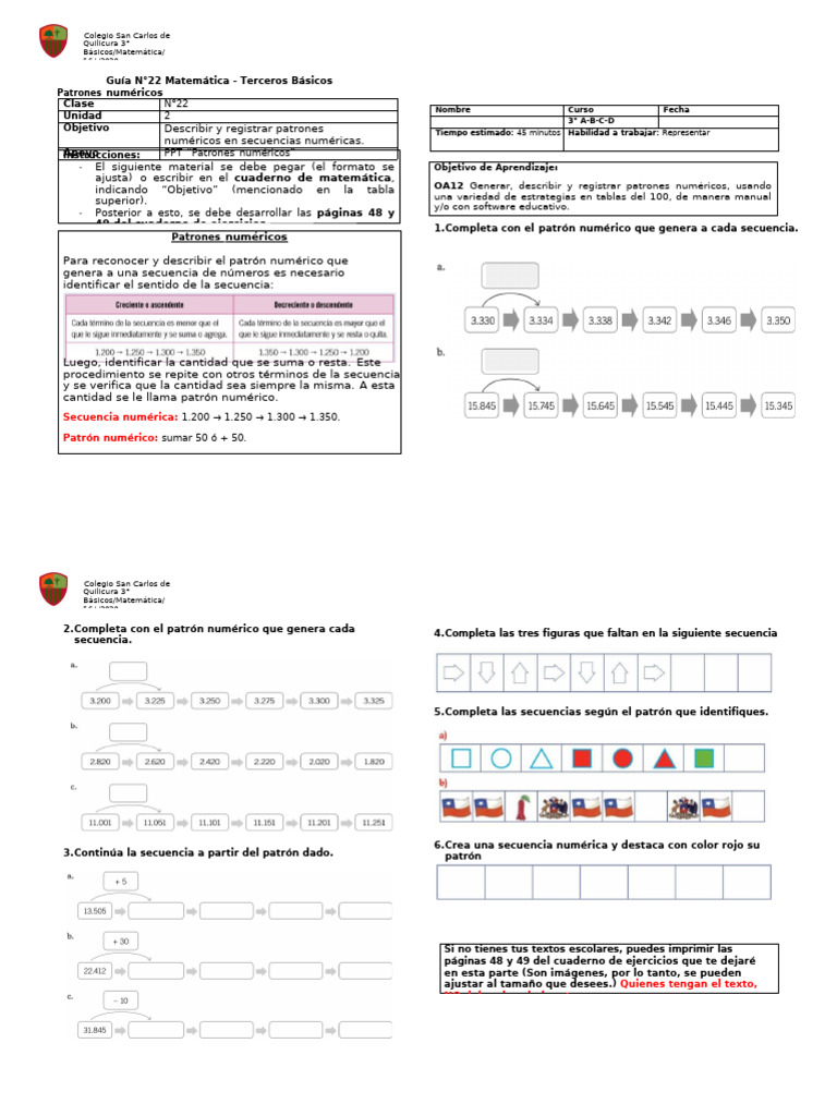 GUÍA X Ver PATRONES NUMÉRICOS | PDF | Aprendizaje