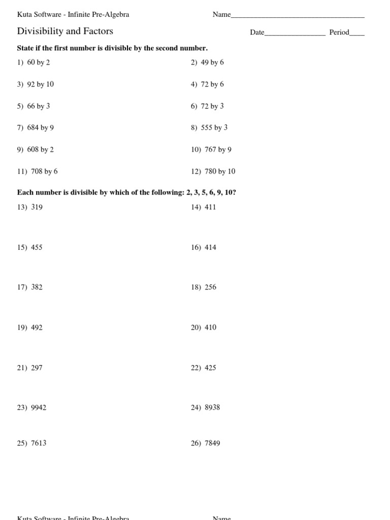 Divisibility and Factors Worksheet | PDF | Computers | Technology ...