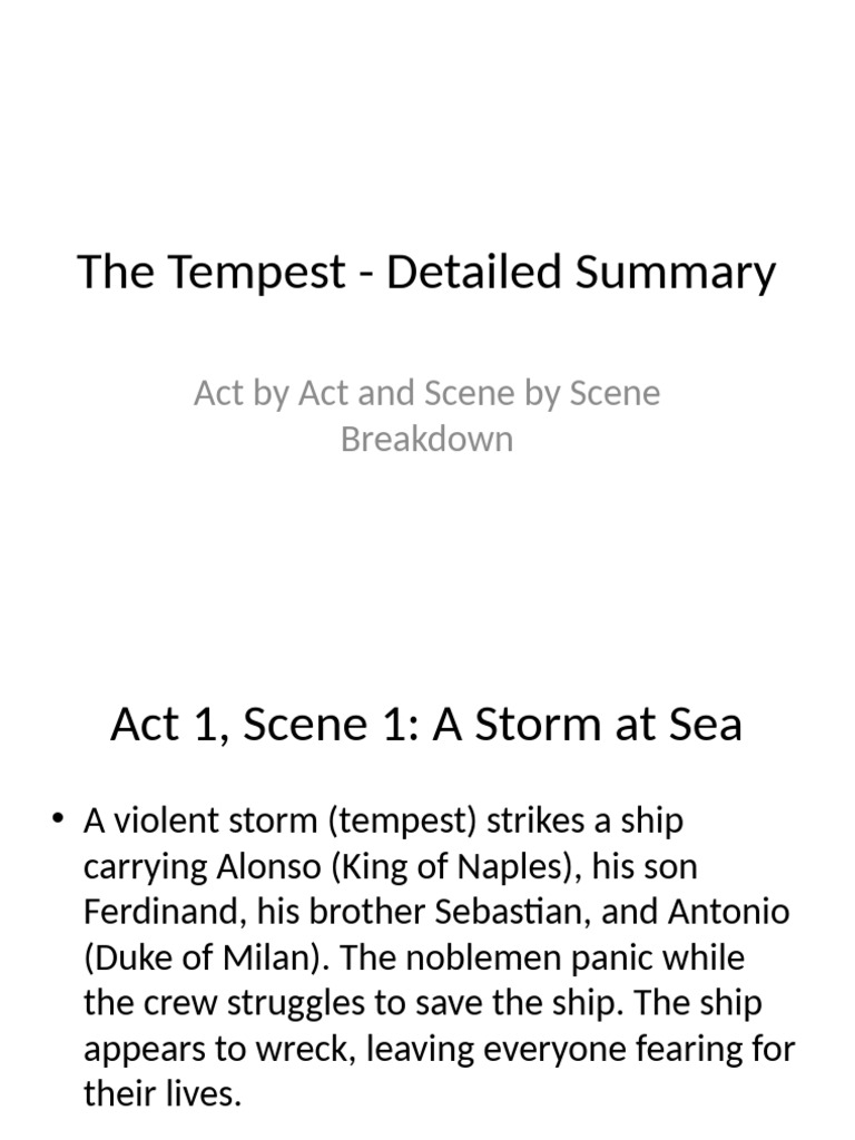 The Tempest Exact Summary | PDF | The Tempest | Shakespearean Comedies