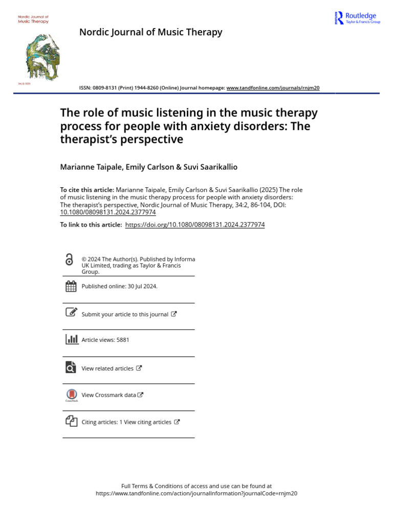 Article The Role of Music Listening in The Music Therapy Process For ...