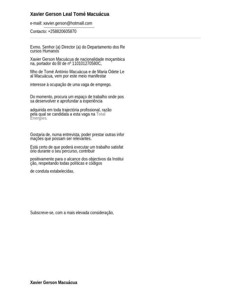 Candidatura de Xavier Gerson Macuácua | PDF