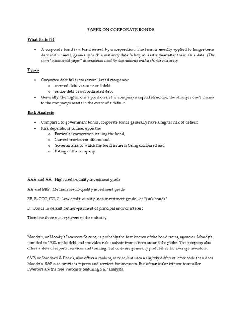 Paper On Corporate Bonds | PDF | Bond Credit Rating | Corporate Bond
