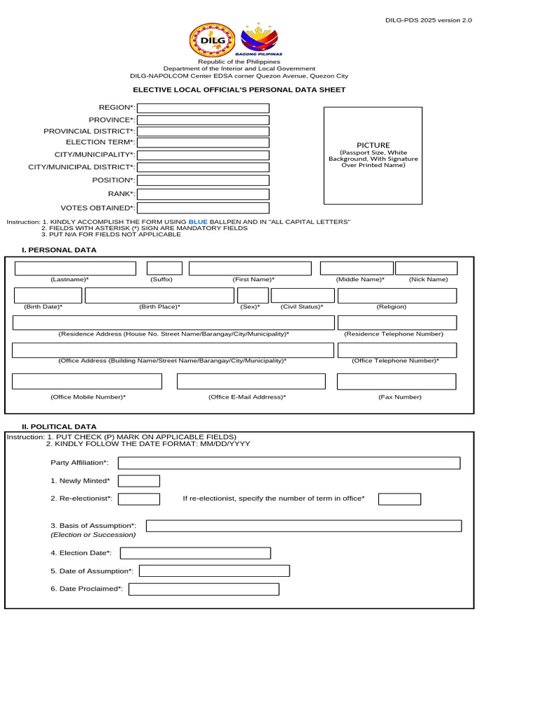 DILG-PDS 2025 Version 2.0 Form | PDF | Government