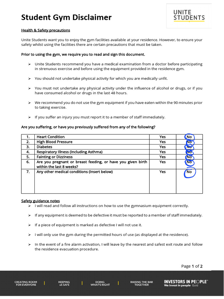 Gym Dysclaimer Form - 250601 - 210633 | PDF | Disclaimer | Gym