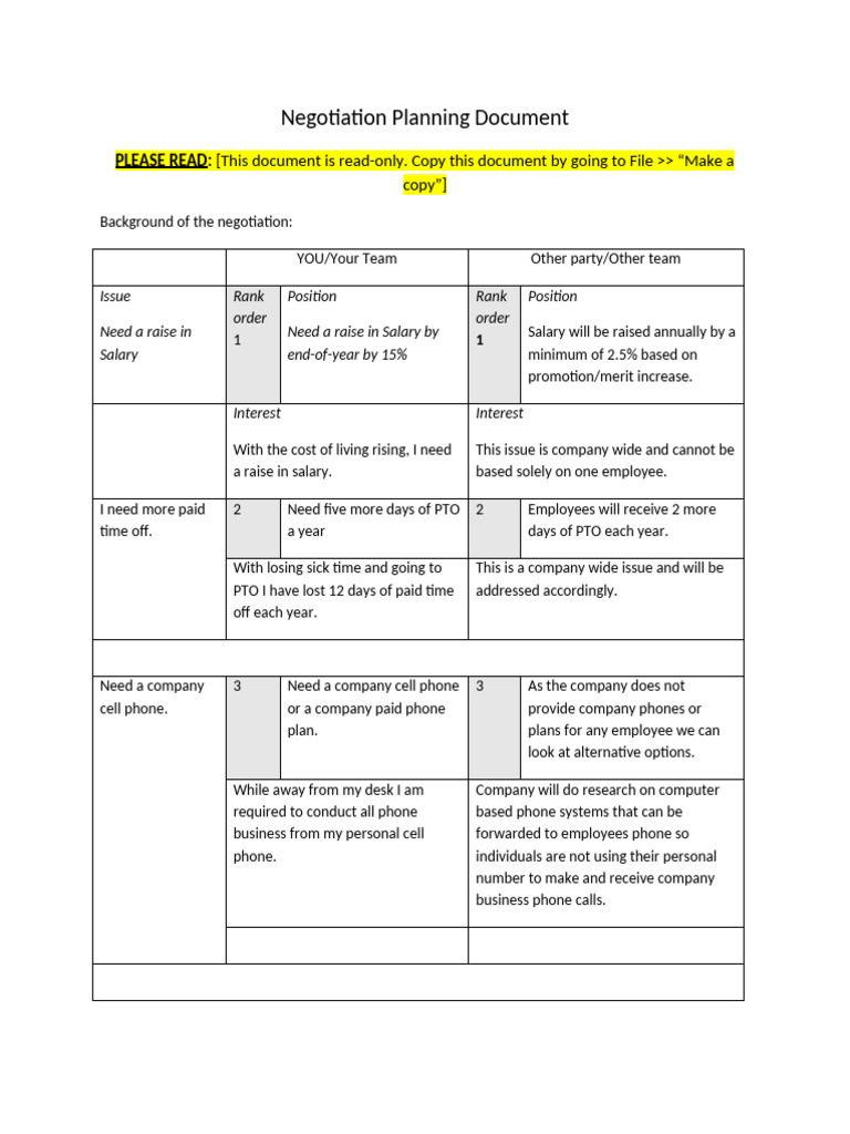 Negotiation Planning Document | PDF | Cost Of Living | Salary