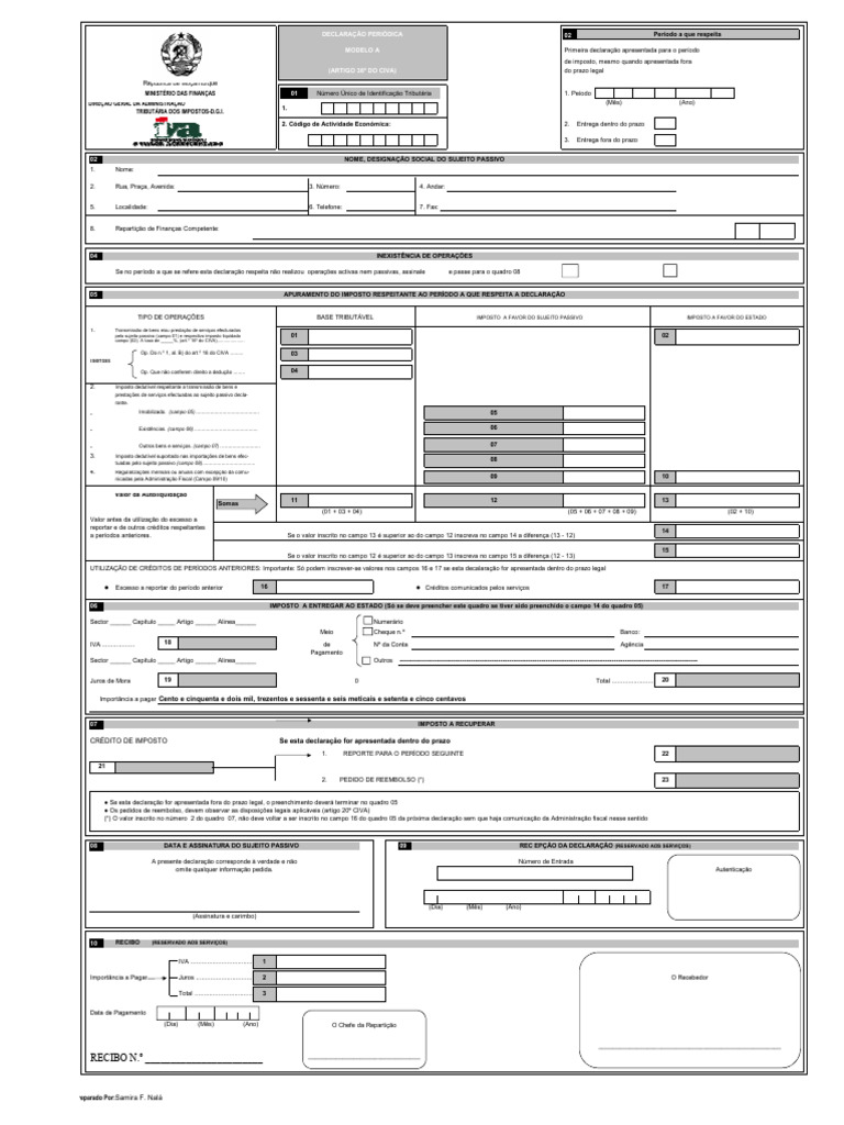 Modelo A IVA-2 | PDF | Imposto sobre Valor Agregado (IVA) | Impostos